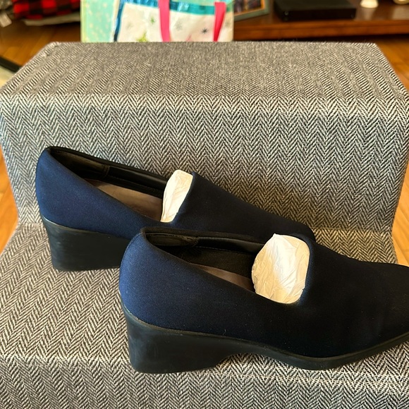 Expressions | Shoes | Dark Navy Blue Slip On Loafers Black Wedge Bottom ...